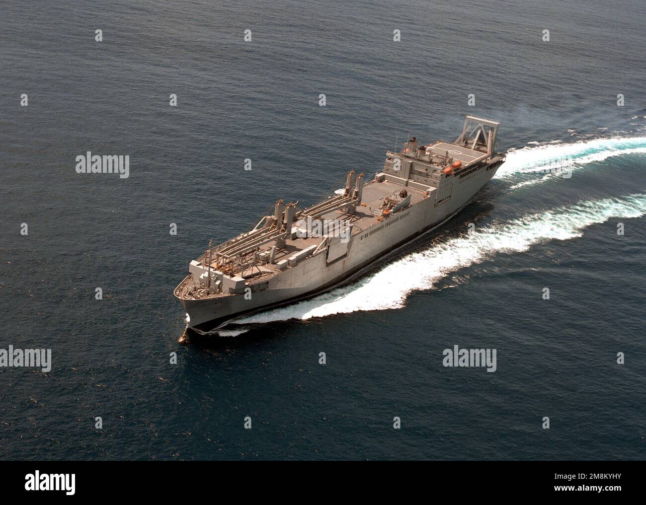 High oblique aerial port bow view of the Military Sealift Command (MSC) vehicle transport ship ...