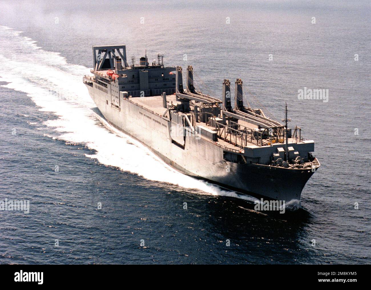 An aerial starboard bow view of the Military Sealift Command (MSC) vehicle transport ship USNS ...