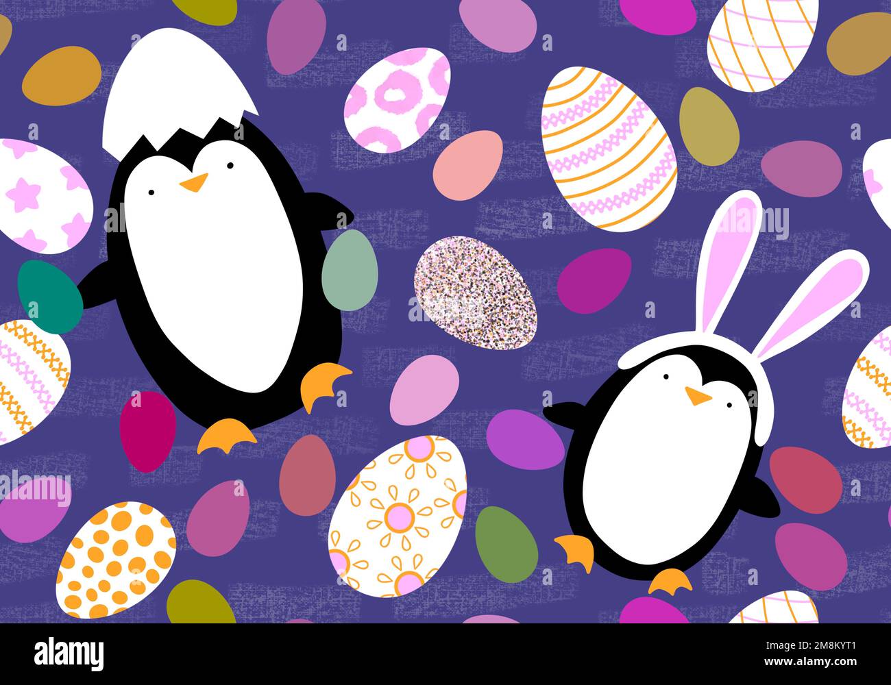 Easter eggs spring seamless animals penguin with rabbit ears cartoon ...