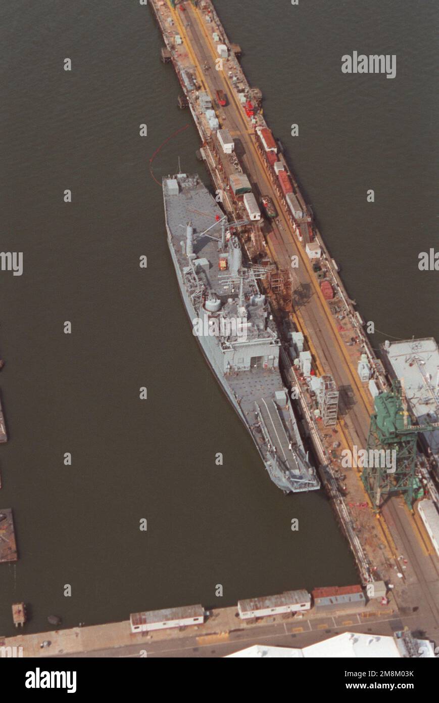 High oblique starboard bow view of the decommissioned tank landing ship ...
