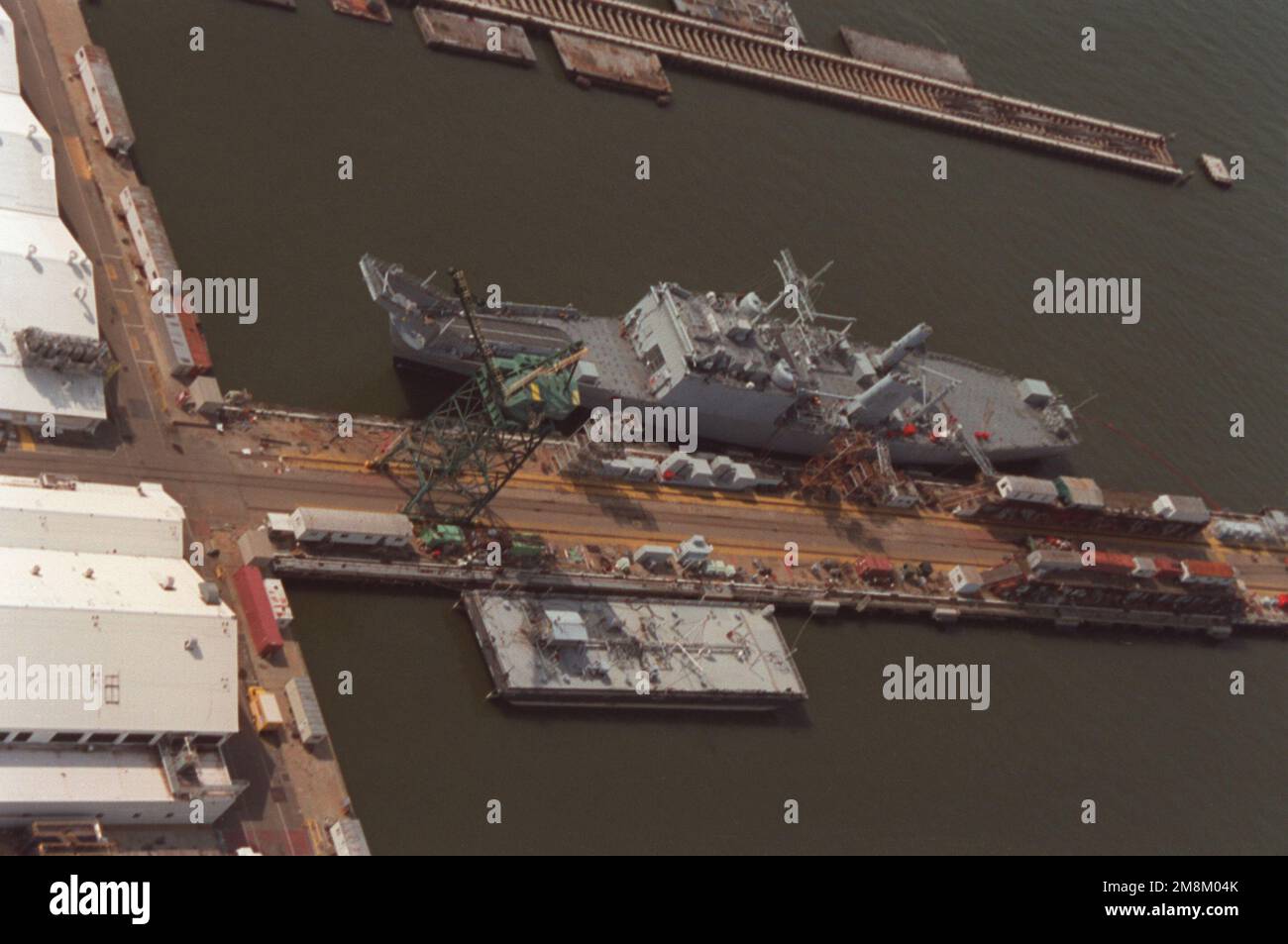 Aerial port bow view of the decommissioned tank landing ship MANITOWOC ...