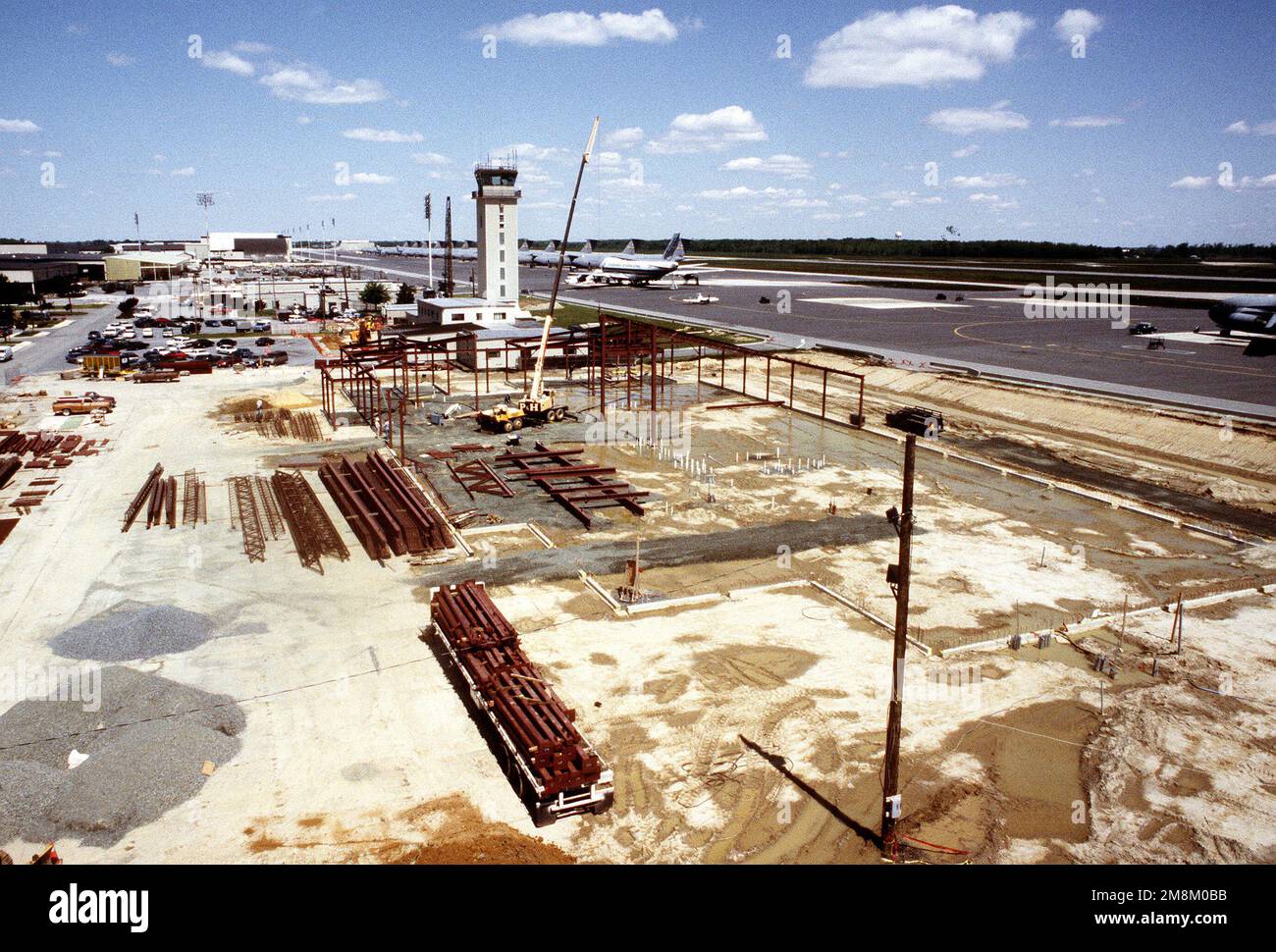 An aerial view of the construction progress on the new air terminal ...