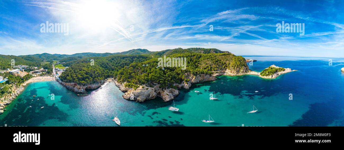 beach of Port Sant Miquel on the north shore of Ibiza island in Spain ...