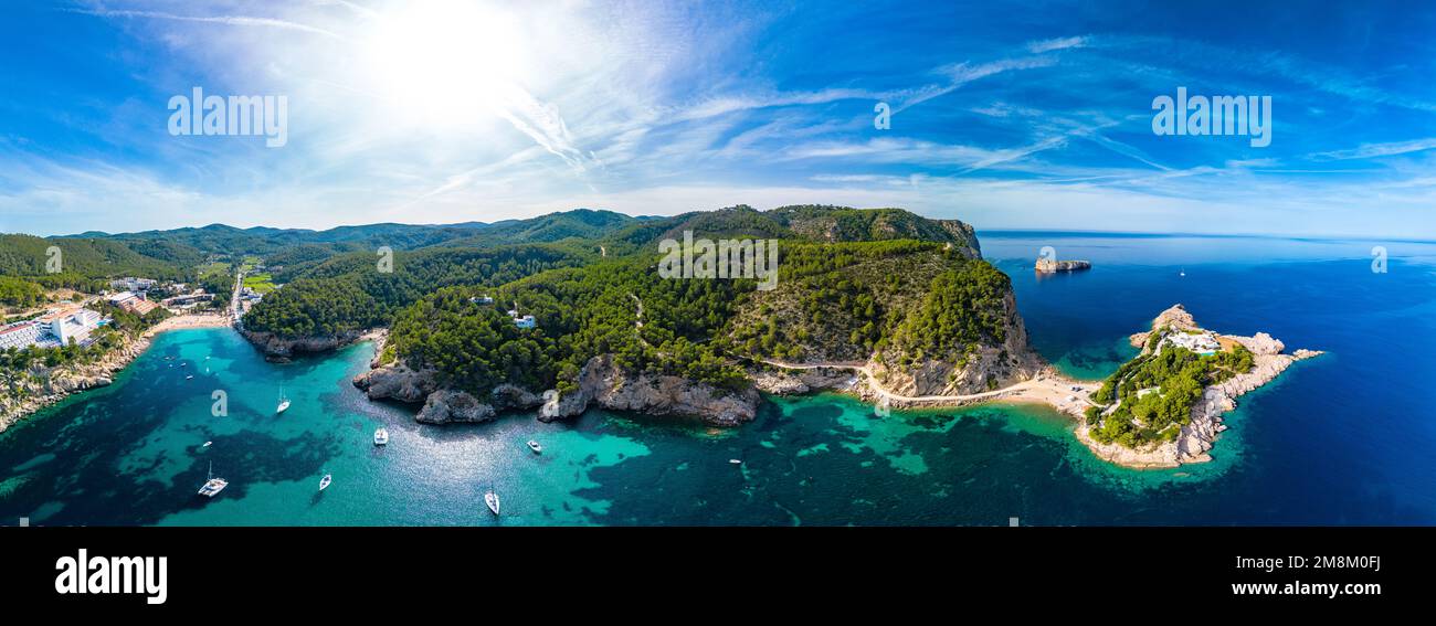 beach of Port Sant Miquel on the north shore of Ibiza island in Spain ...