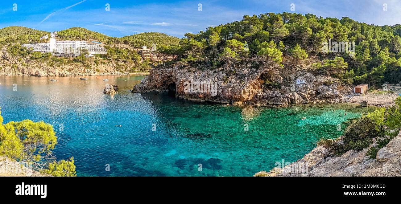 beach of Port Sant Miquel on the north shore of Ibiza island in Spain ...