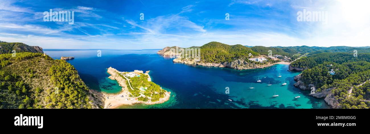 beach of Port Sant Miquel on the north shore of Ibiza island in Spain ...