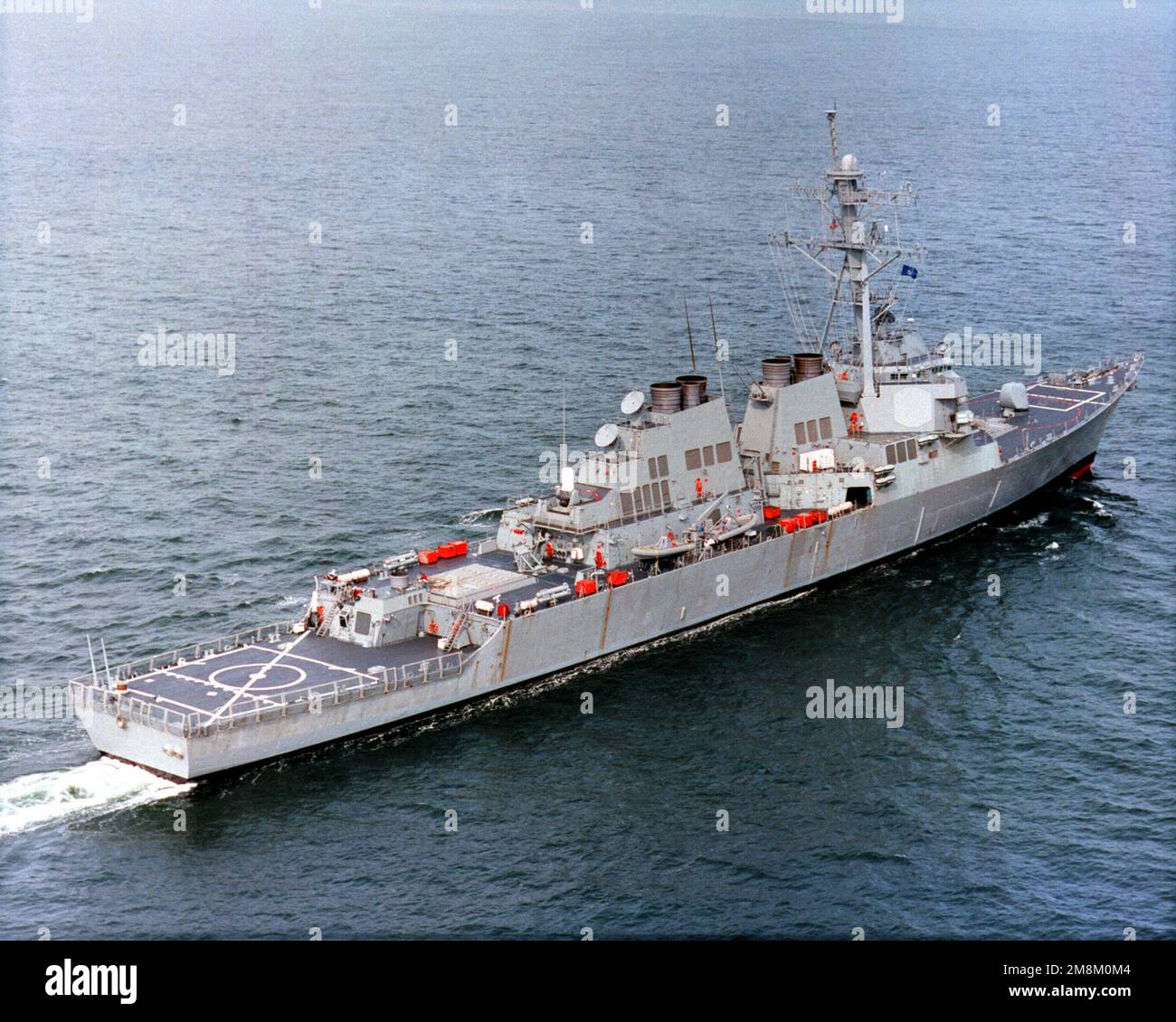 An aerial starboard quarter view of the guided missile destroyer USS ...