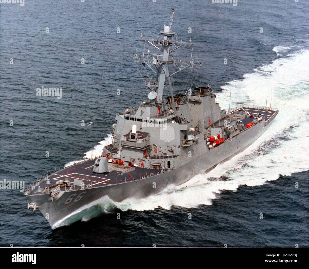 An aerial port bow view of the guided missile destroyer USS GONZALES ...