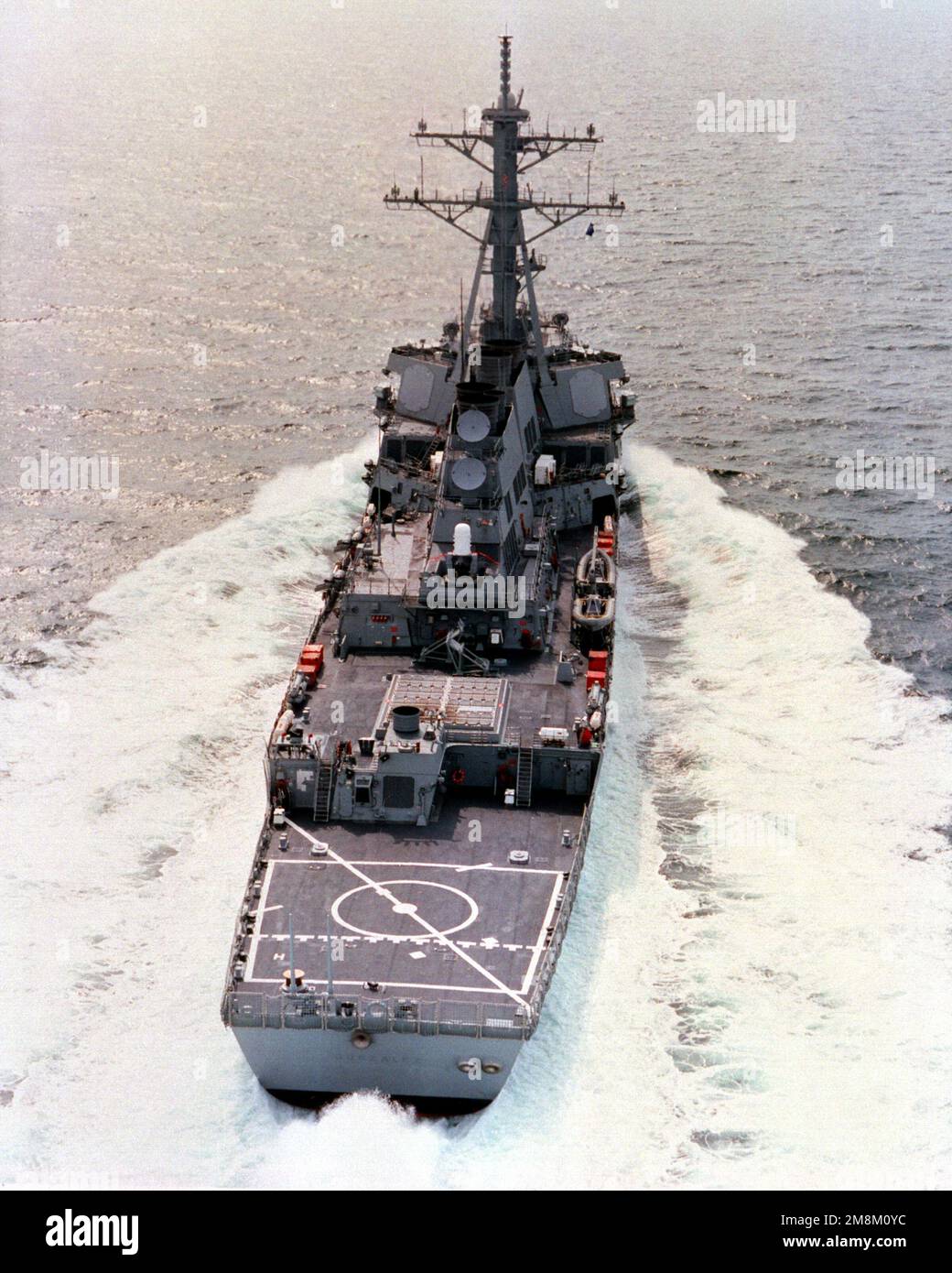 An aerial stern-on view of the guided missile destroyer USS GONZALES ...