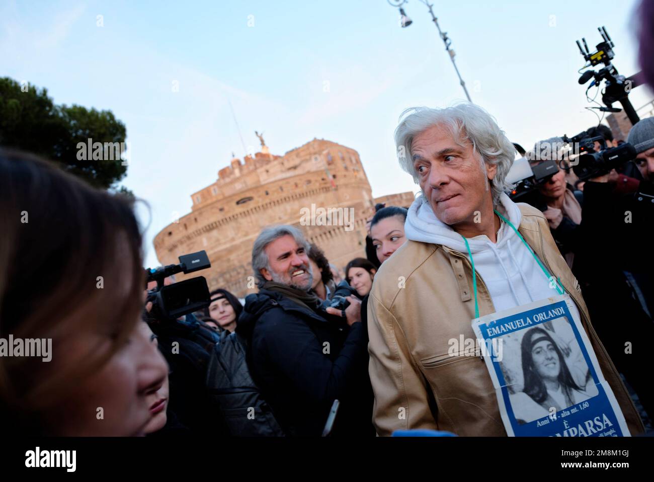 Pietro Orlandi, brother of Manuela Orlandi, holds a banner with the ...