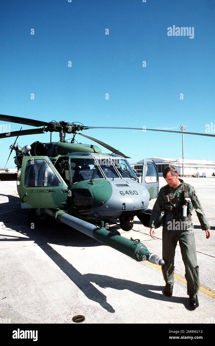 The pilot of a 41st Rescue Squadron HH-60G Pave Hawk helicopter ...