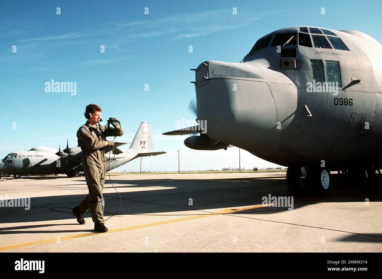 Loadmaster, SENIOR AIRMAN Eric Draper, 71st Rescue Squadron, prepares to launch his HC-130P for ...