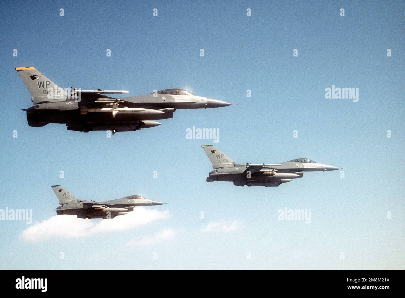 F-16 Falcon "WOLFPACK" aircraft from the 80th Fighter Squadron, 35th ...