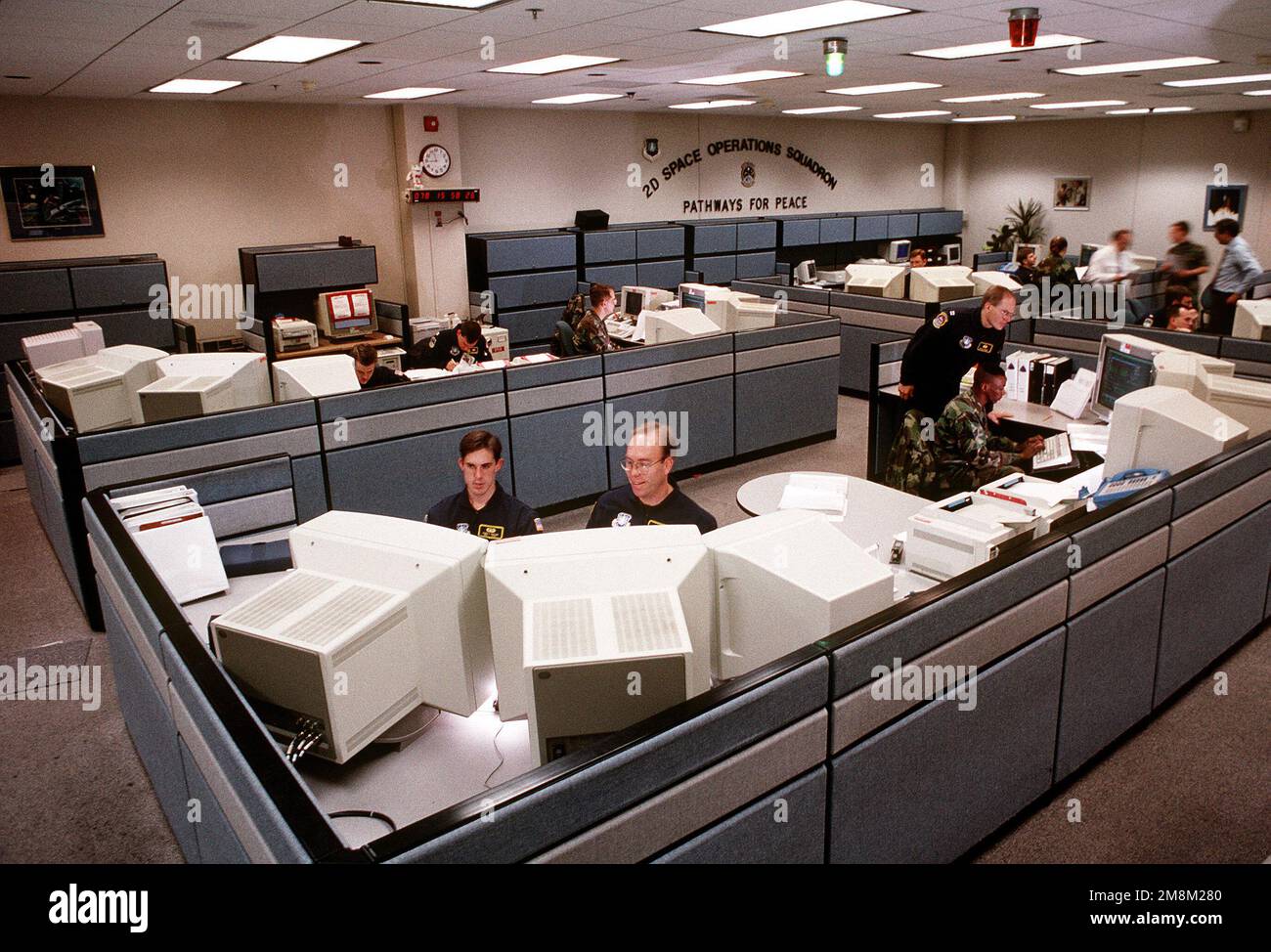 A view of the computerized situation room for the Global Positioning ...