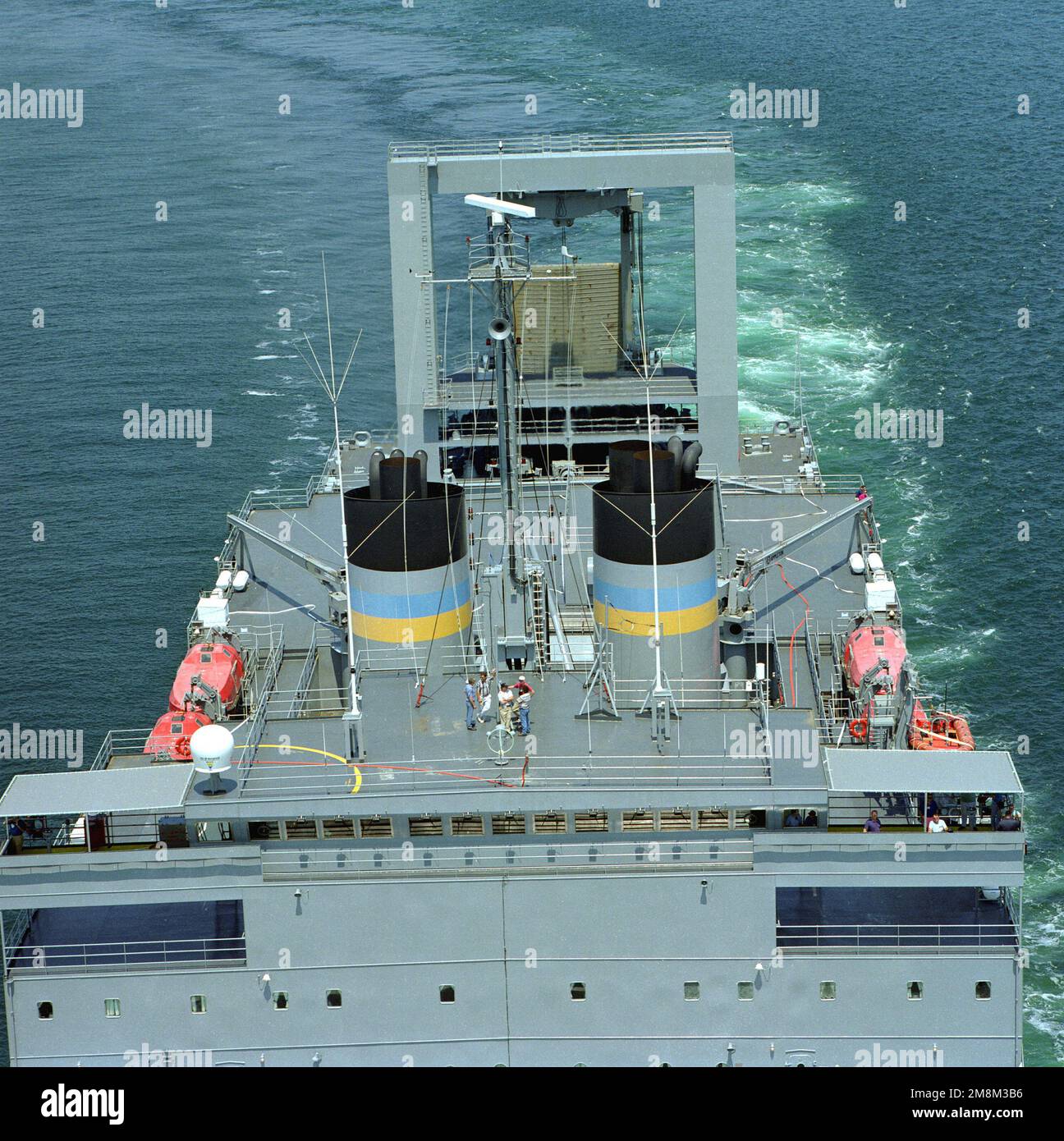 View looking aft showing the front of the bridge of the Military Sealift Command (MSC) vehicle ...