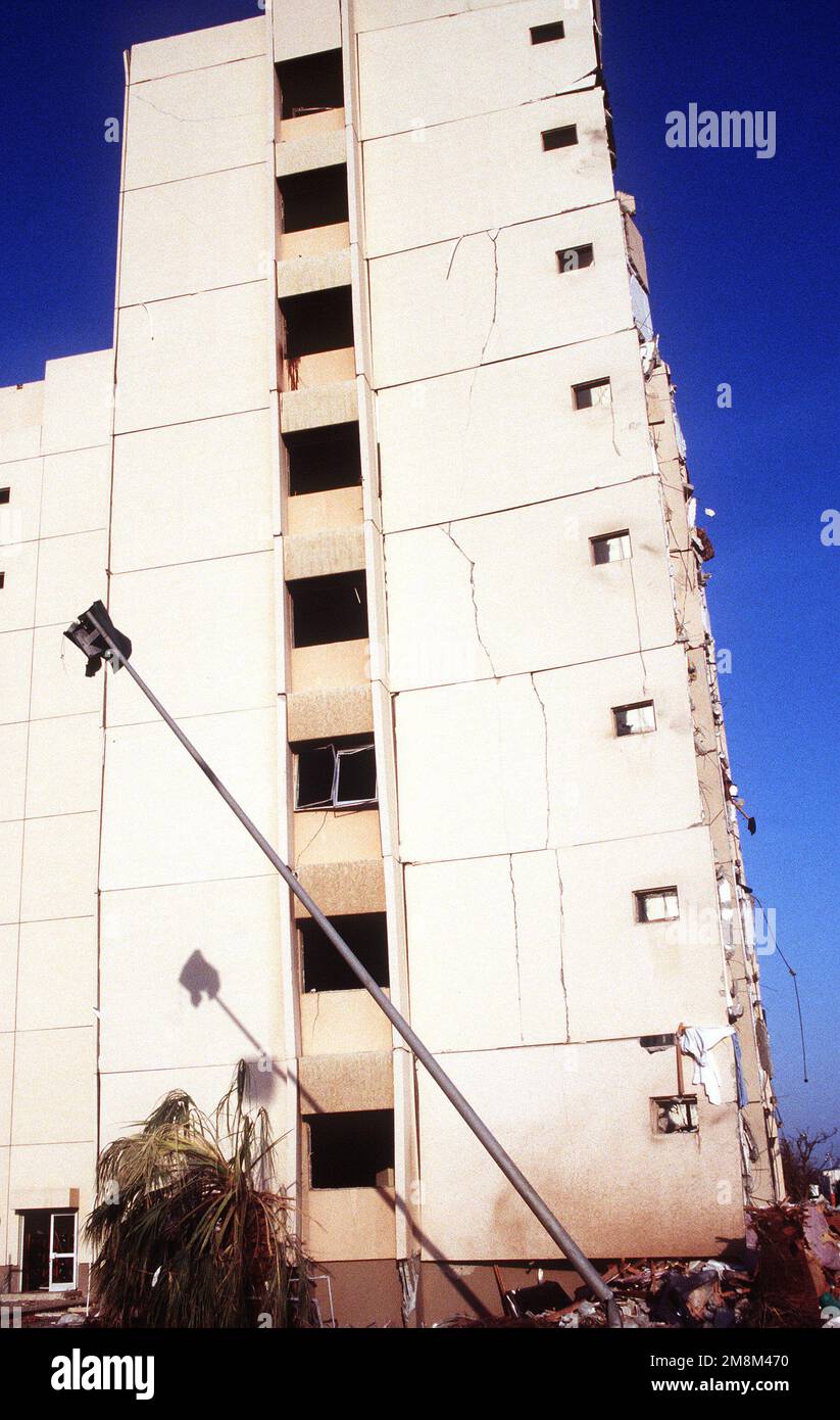 A view of the east side of the building that was severely bomb damaged ...