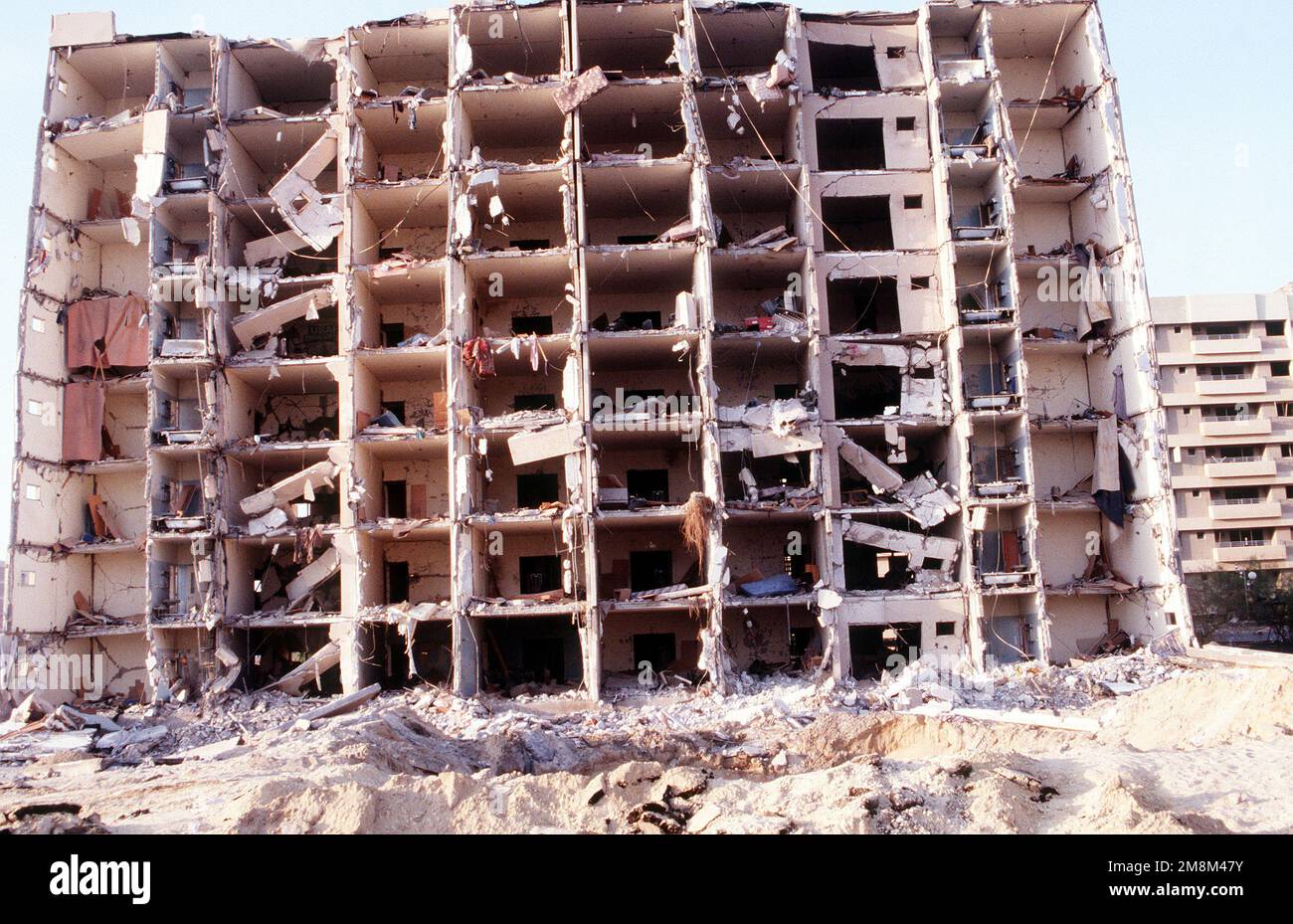 An overall view of the north side of the building that was severely ...