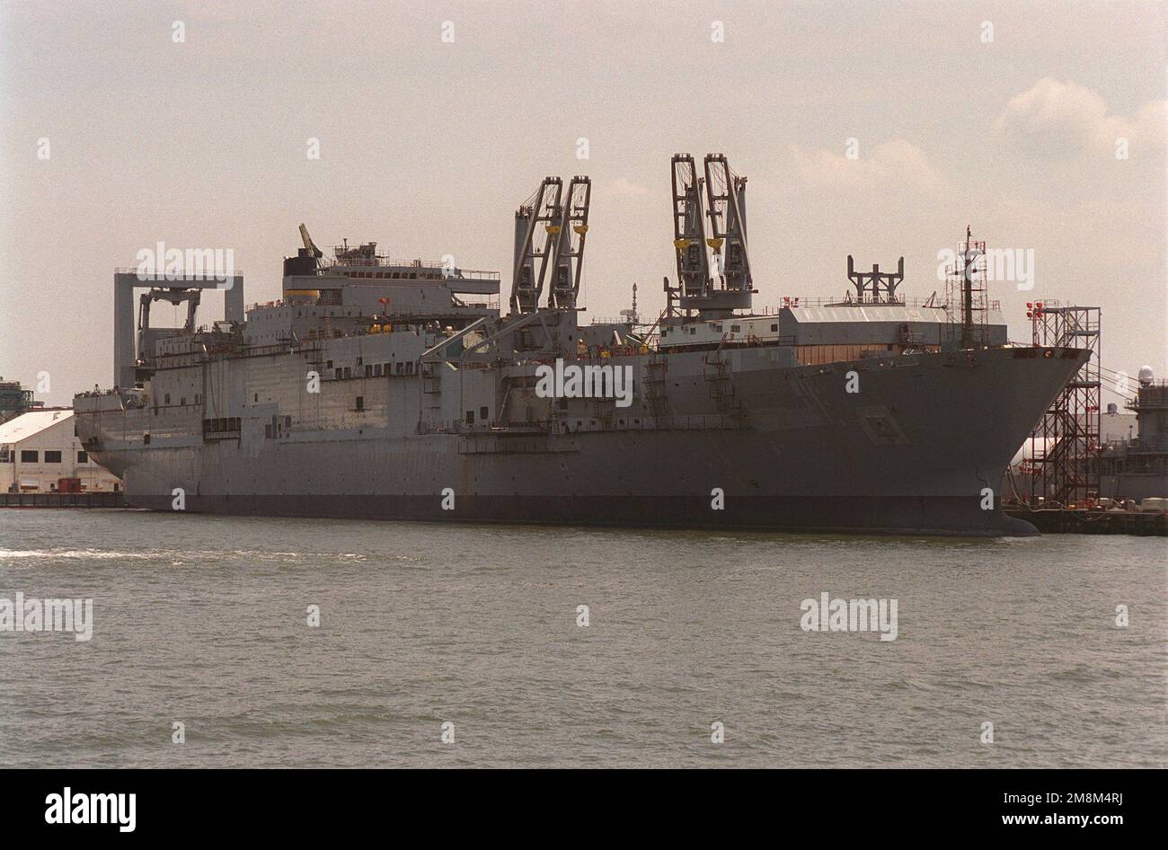 A starboard bow view of the Military Sealift Command vehicle transport ship USNS GILLILAND (T ...