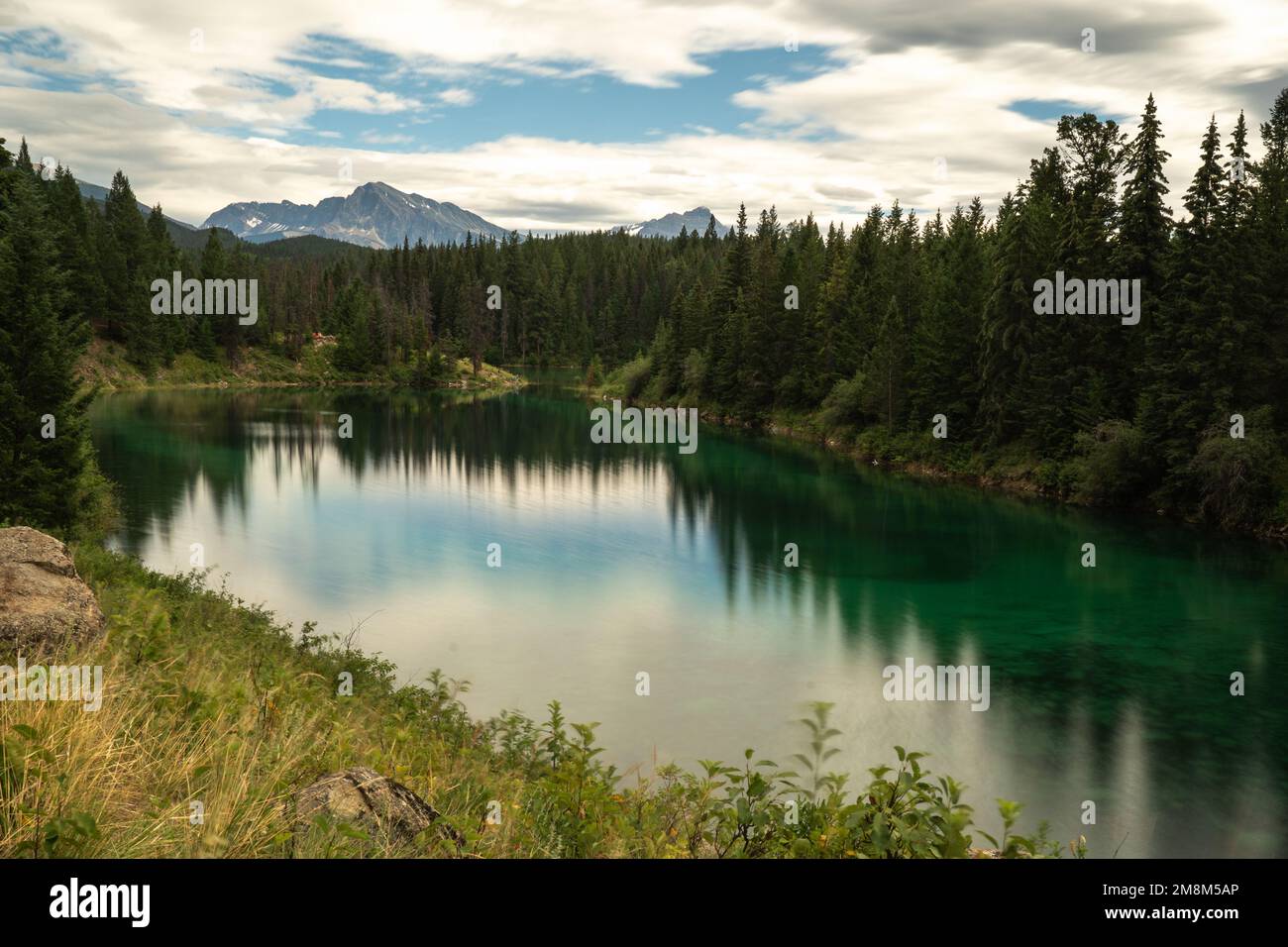 The green Lake surrounded by trees in the valley of the five lakes in ...