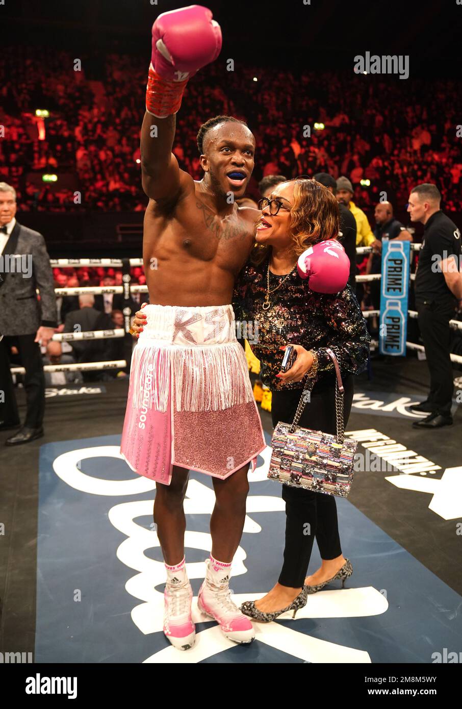 KSI (left) celebrates with mother Yinka Olatunji after victory in the ...