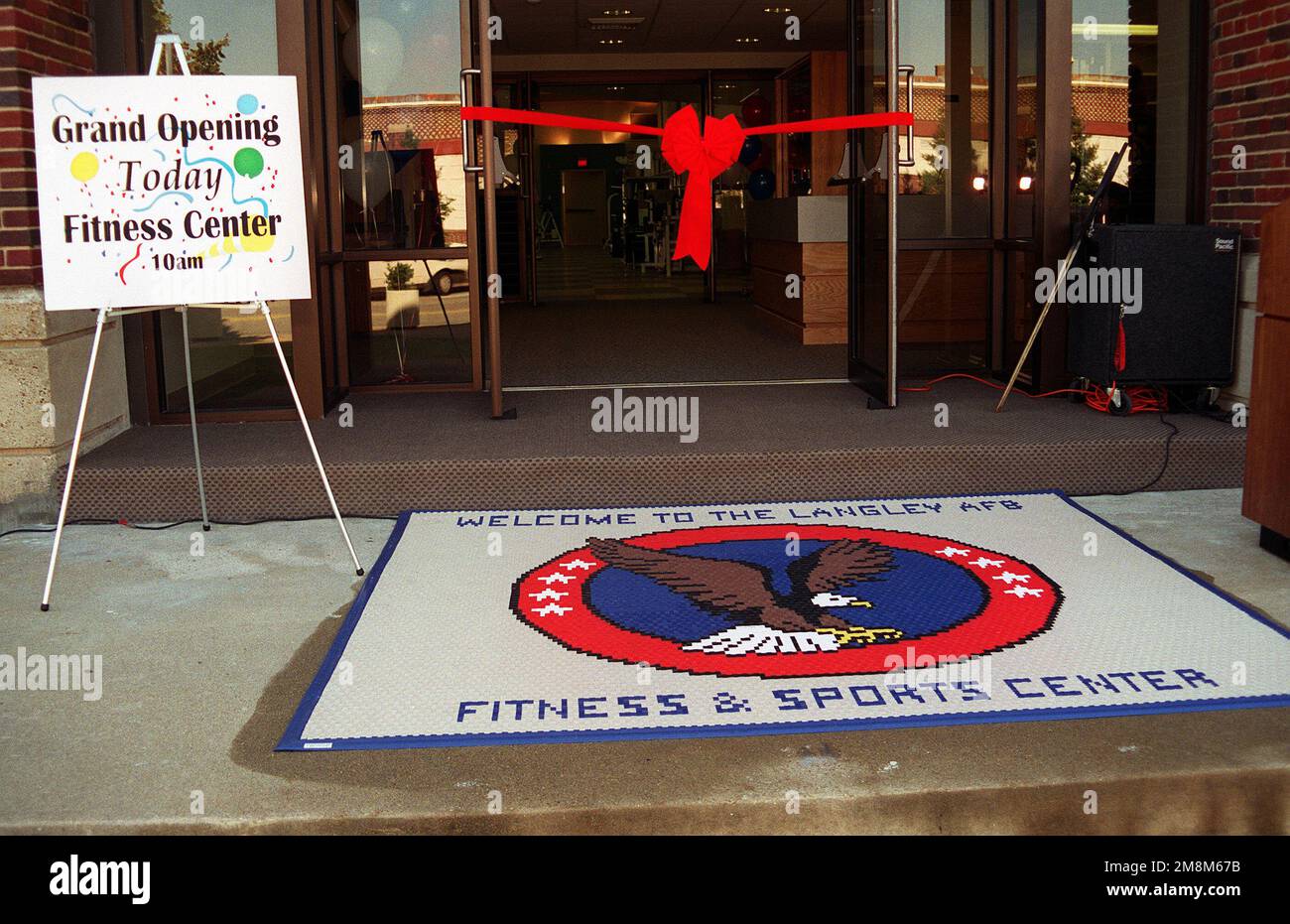 The entrance, before the red ribbon is cut to the new base gym after a ...