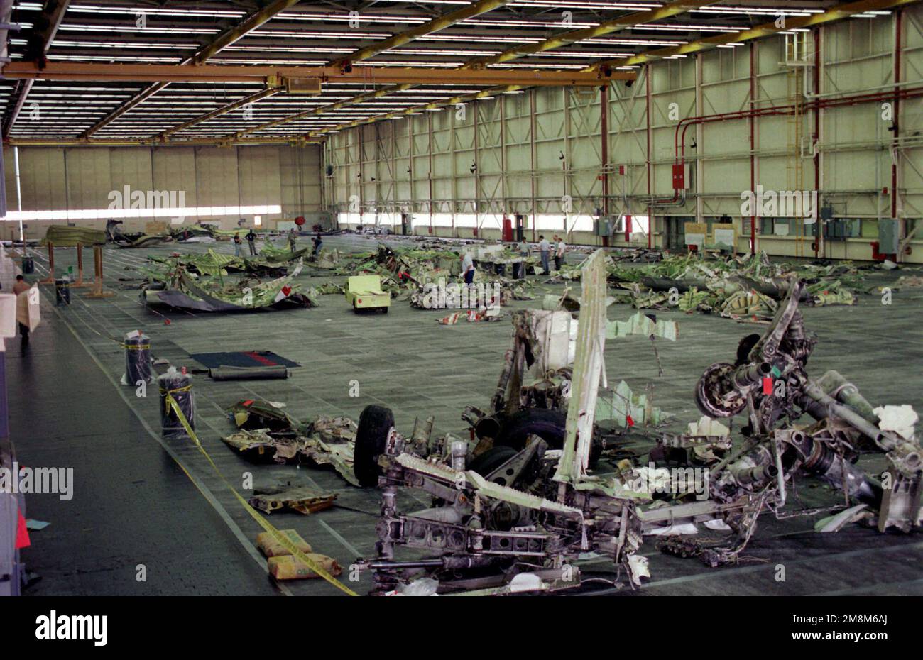 A wide angel view of aircraft parts, recovered from TWA Flight 800 ...