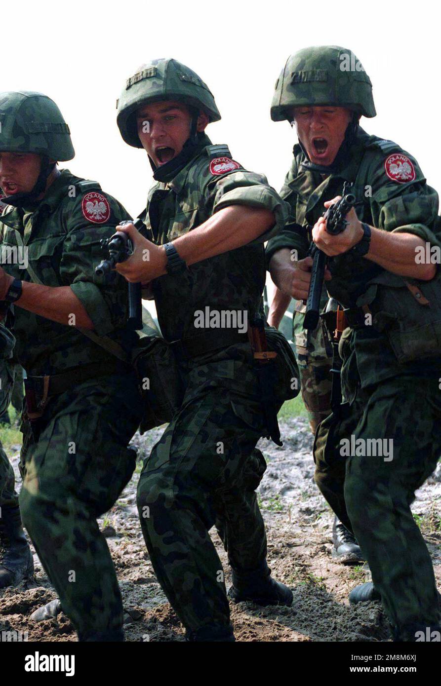 A close up view of Polish Soldiers armed with Tantal assault rifles ...