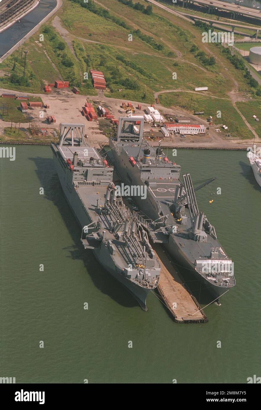 Aerial starboard bow view of the Military Sealift Command vehicle ...