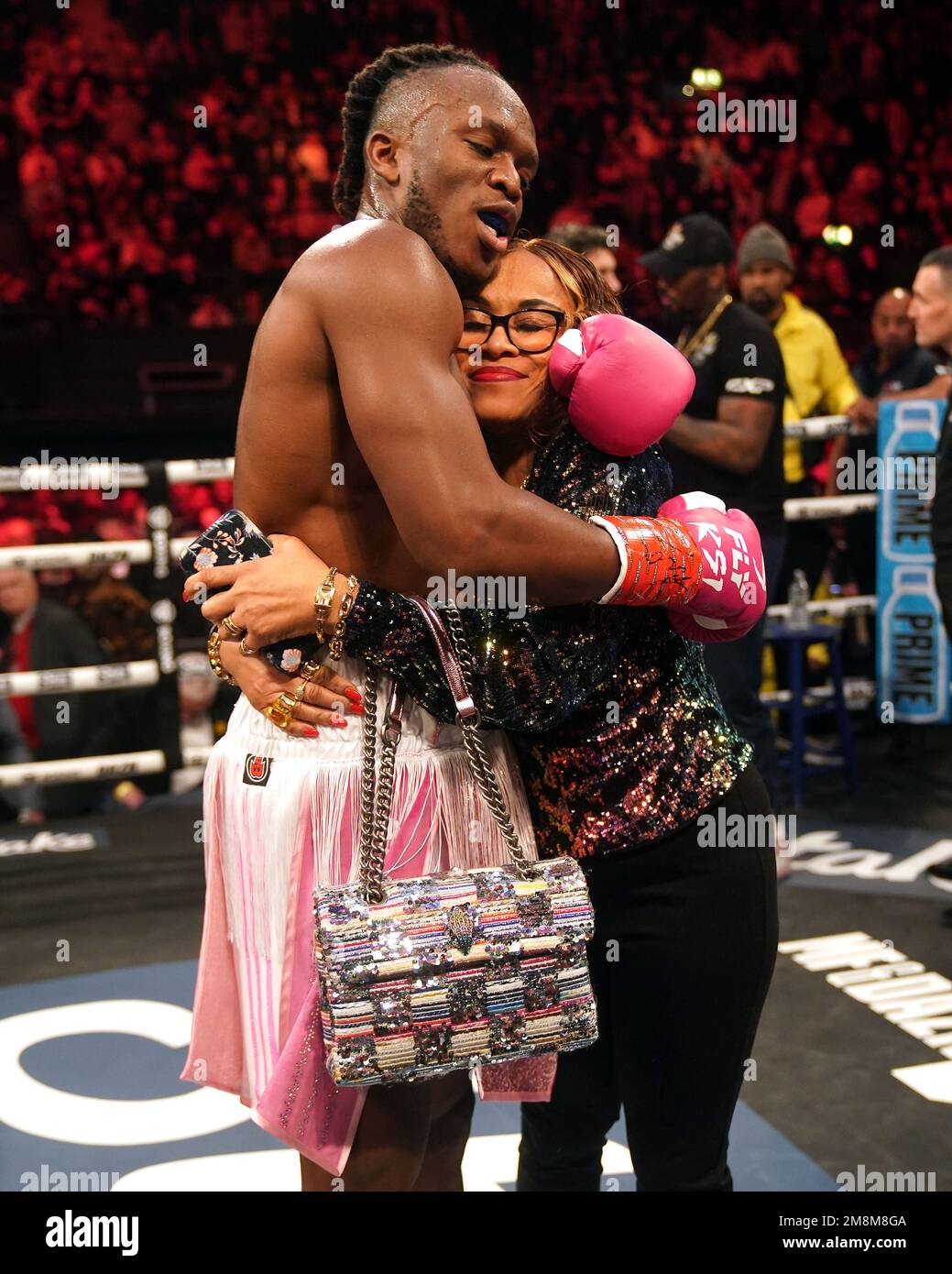KSI (left) celebrates with mother Yinka Olatunji after victory in the ...