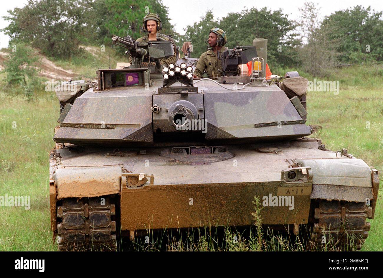A close front view of a M1 Abrams tank on patrol at the Joint Readiness ...