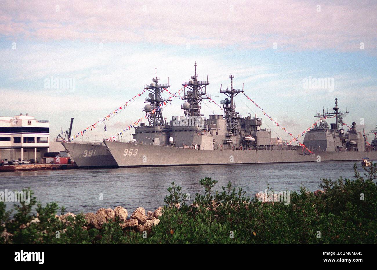 Port bow view of the destroyer USS SPRUANCE (DD-963) and USS JOHN ...