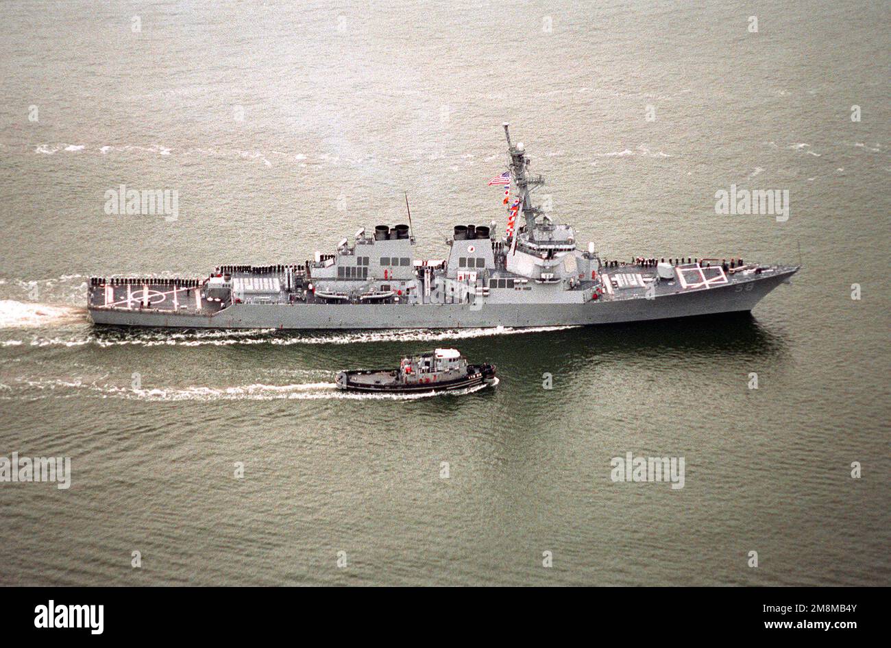 Aerial starboard beam view of the guided missile destroyer USS LABOON ...