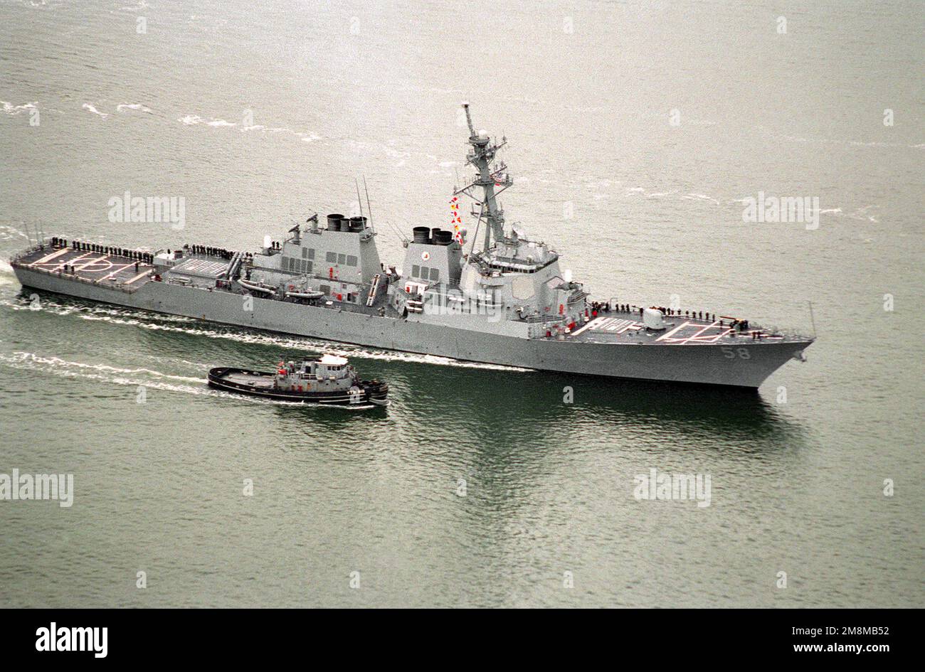 Aerial starboard side view of the guided missile destroyer USS LABOON ...