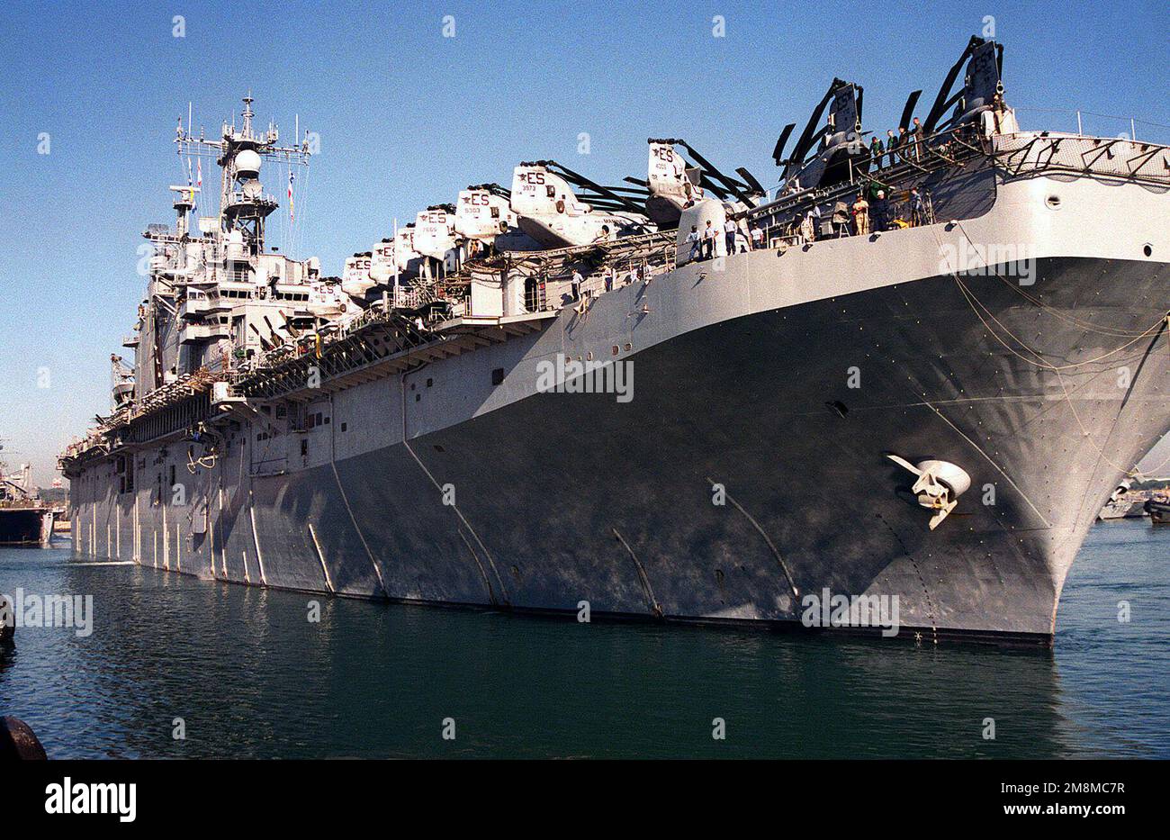 A close up view of the starboard bow of the TARAWA CLASS AMPHIBIOUS ...