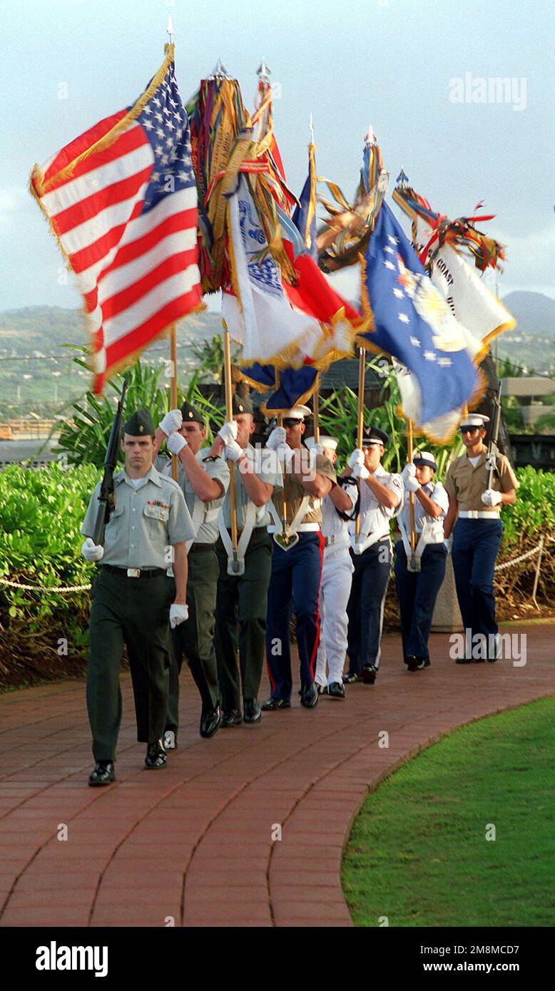 A US Military Joint Services Color Guard parades the Colors at the ...