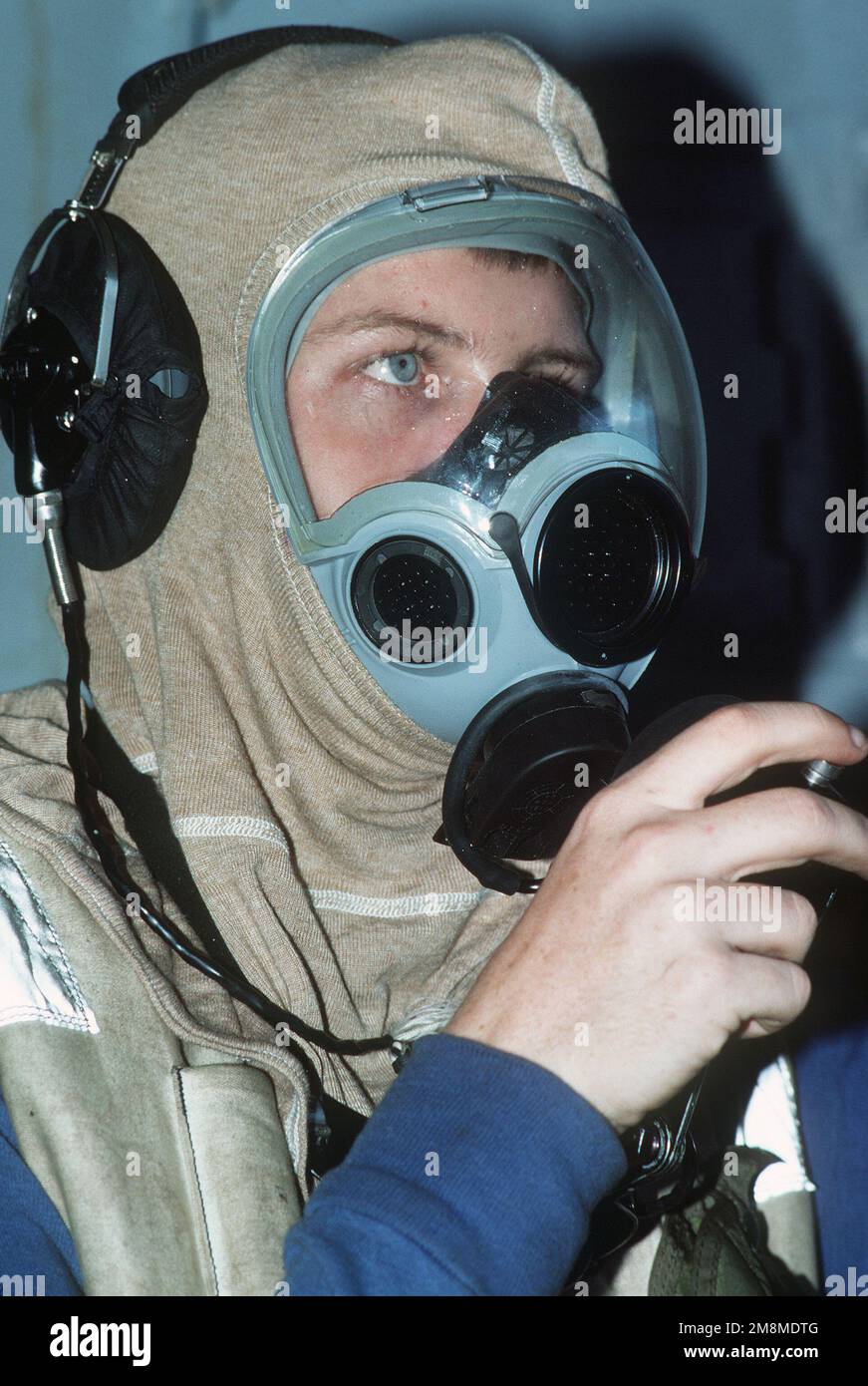 A phone talker on the bridge of the aircraft carrier USS Saratoga (CV ...