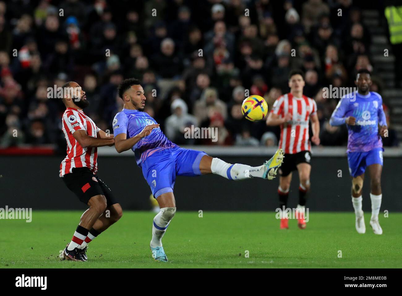 London, UK. 14th Jan, 2023. Lloyd Kelly of AFC Bournemouth and Bryan ...