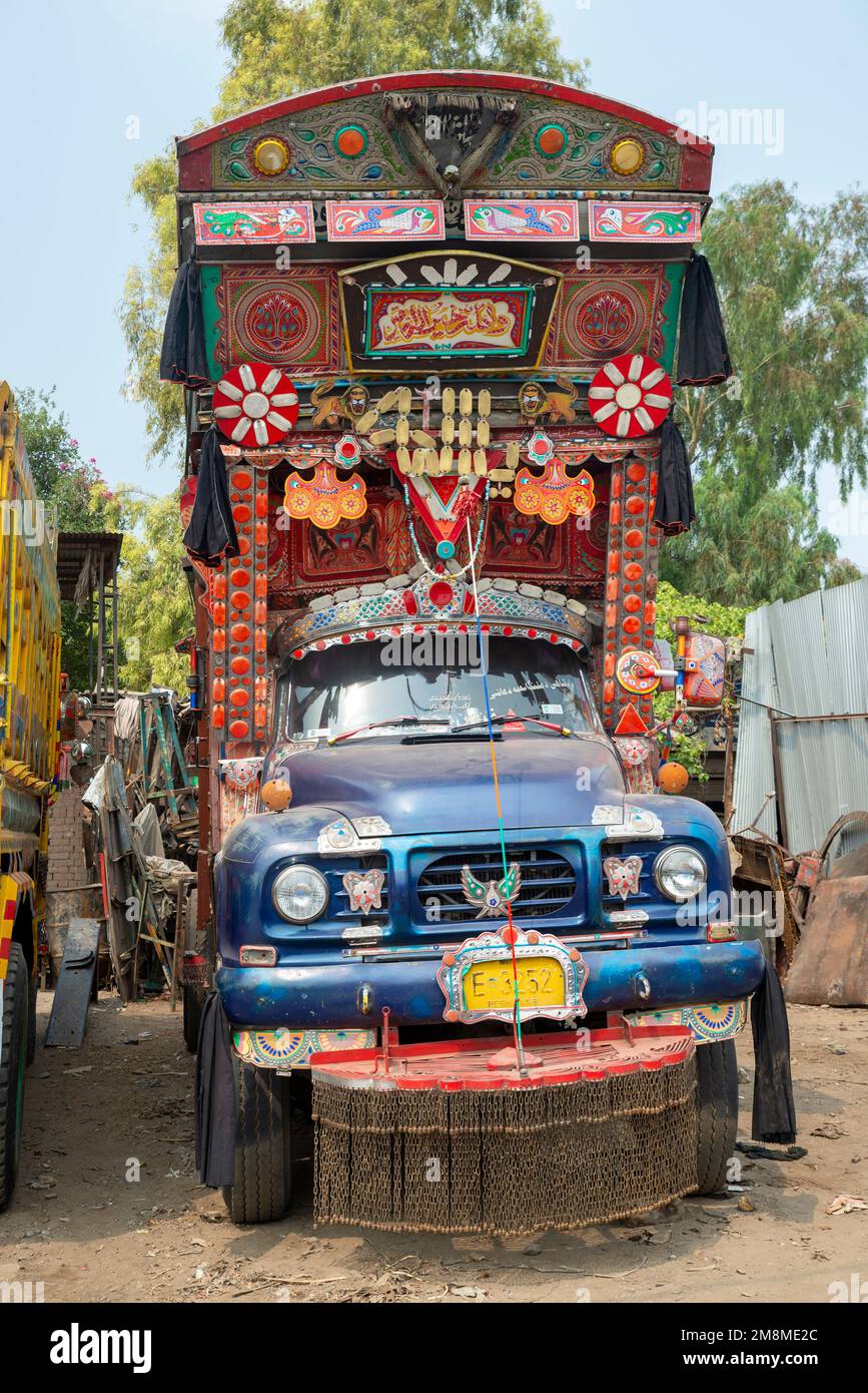 Colorfully painted truck at the workshop, Peshawar, Pakistan Stock ...
