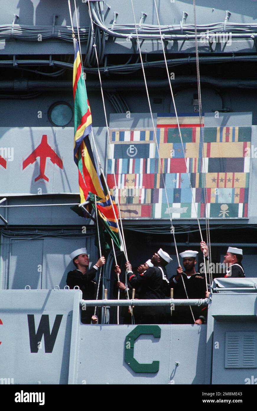 The aircraft carrier USS Midway (CV-41) earned six rows of campaign ...