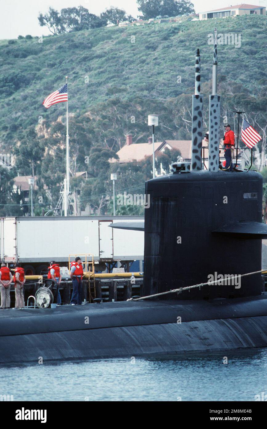 A view of the sail area of the nuclear-powered attack submarine USS ...