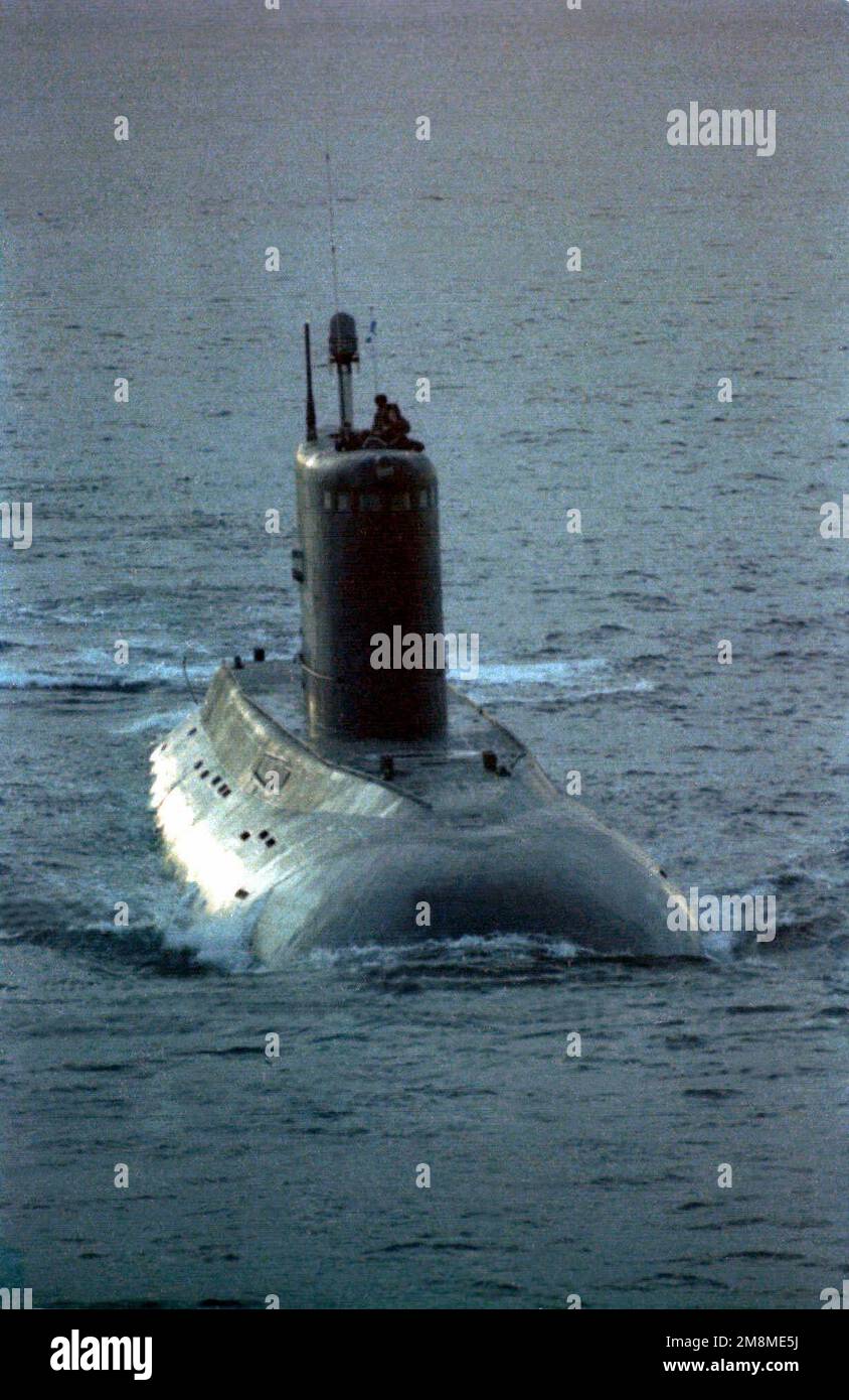 Aerial stern on view of a Russian Navy Northern Fleet Kilo class diesel ...