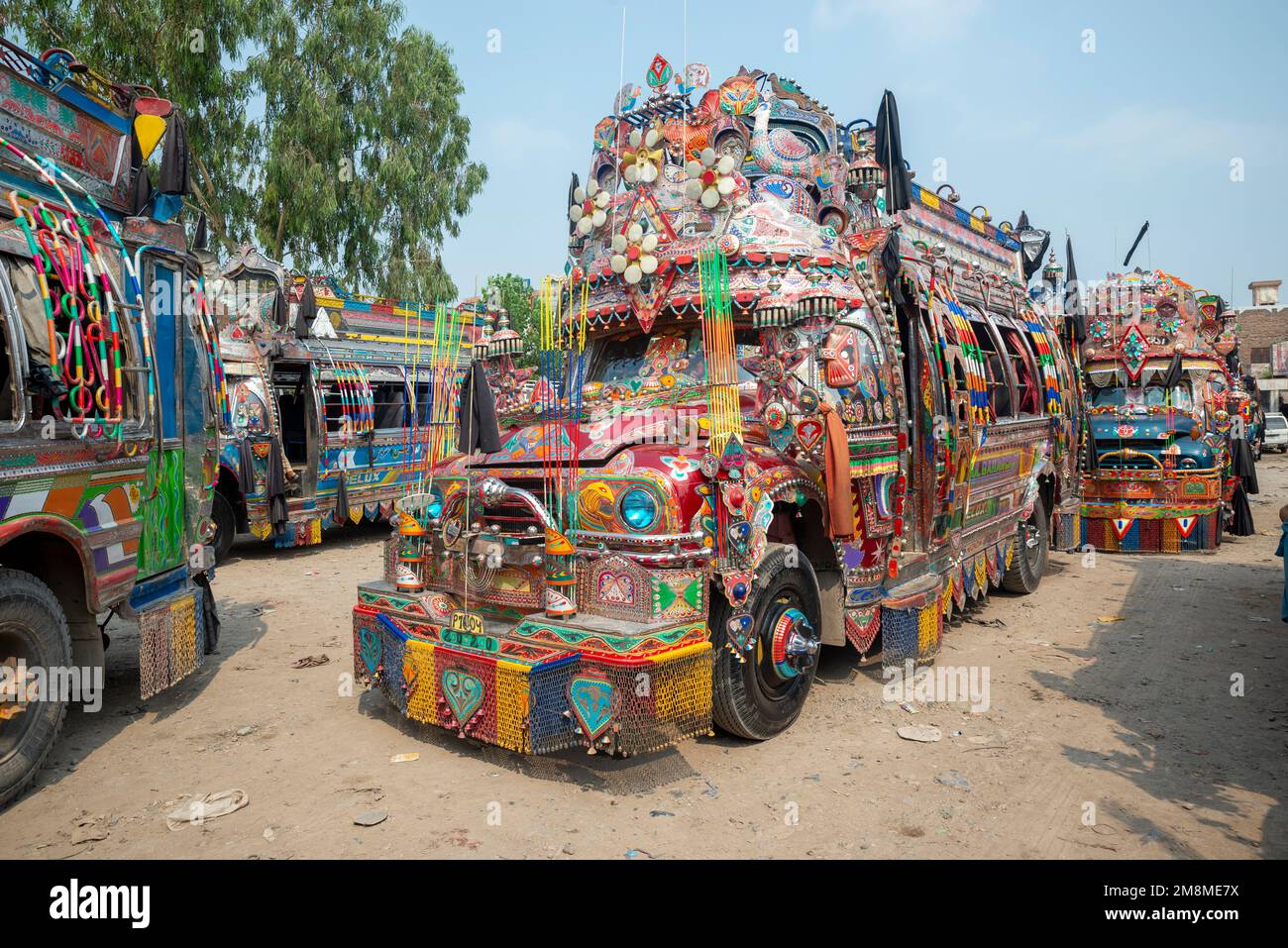 Colorfully painted buses at a bus station, Peshawar, Pakistan Stock ...