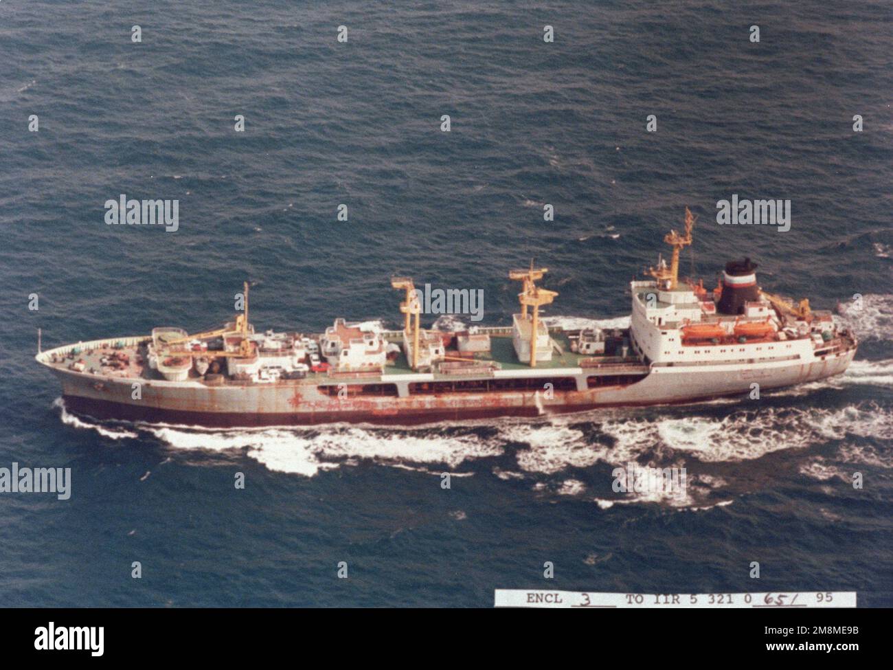 March 1995...Aerial port side view of the Russian Navy Pacific Fleet Boris Chilikin class ...