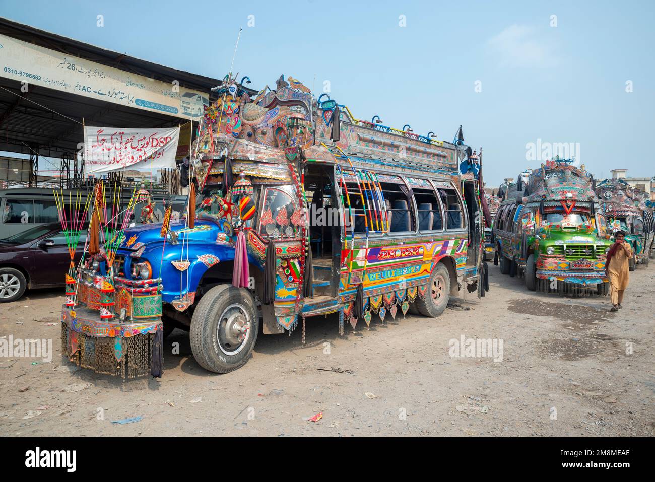 Colorfully painted buses at a bus station, Peshawar, Pakistan Stock ...