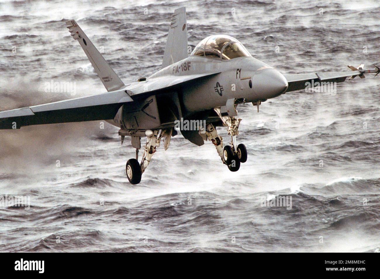 A right side front view close up shot of a US Navy F/A 18F "Super ...