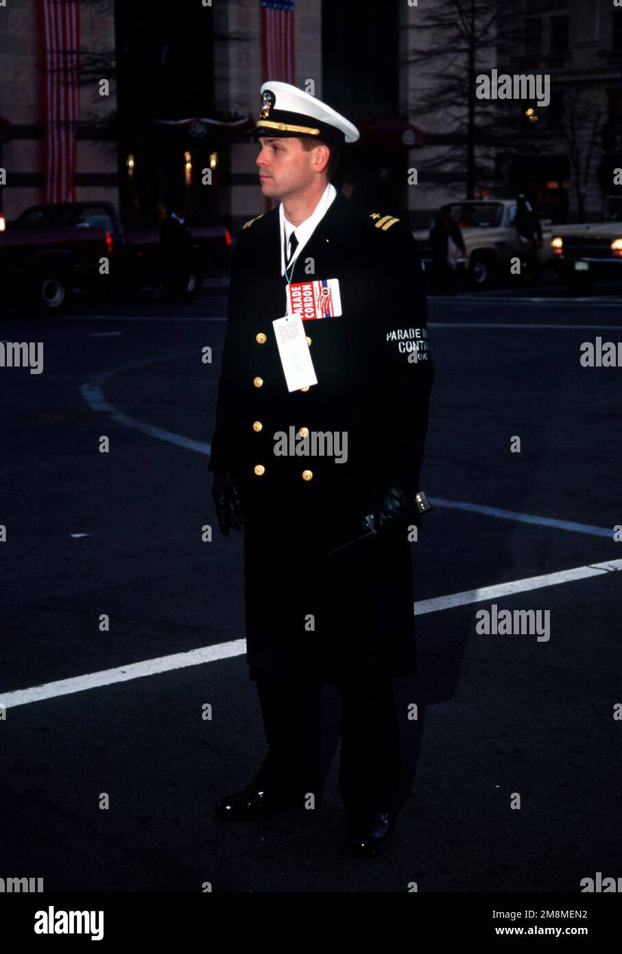 US Navy Lieutenant (LT) Lewis, a Parade Route Control Officer for the ...