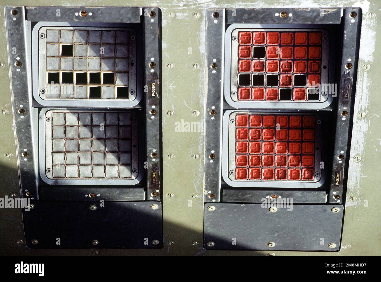The flare and chaff dispensers, located on each side of the C-130 ...