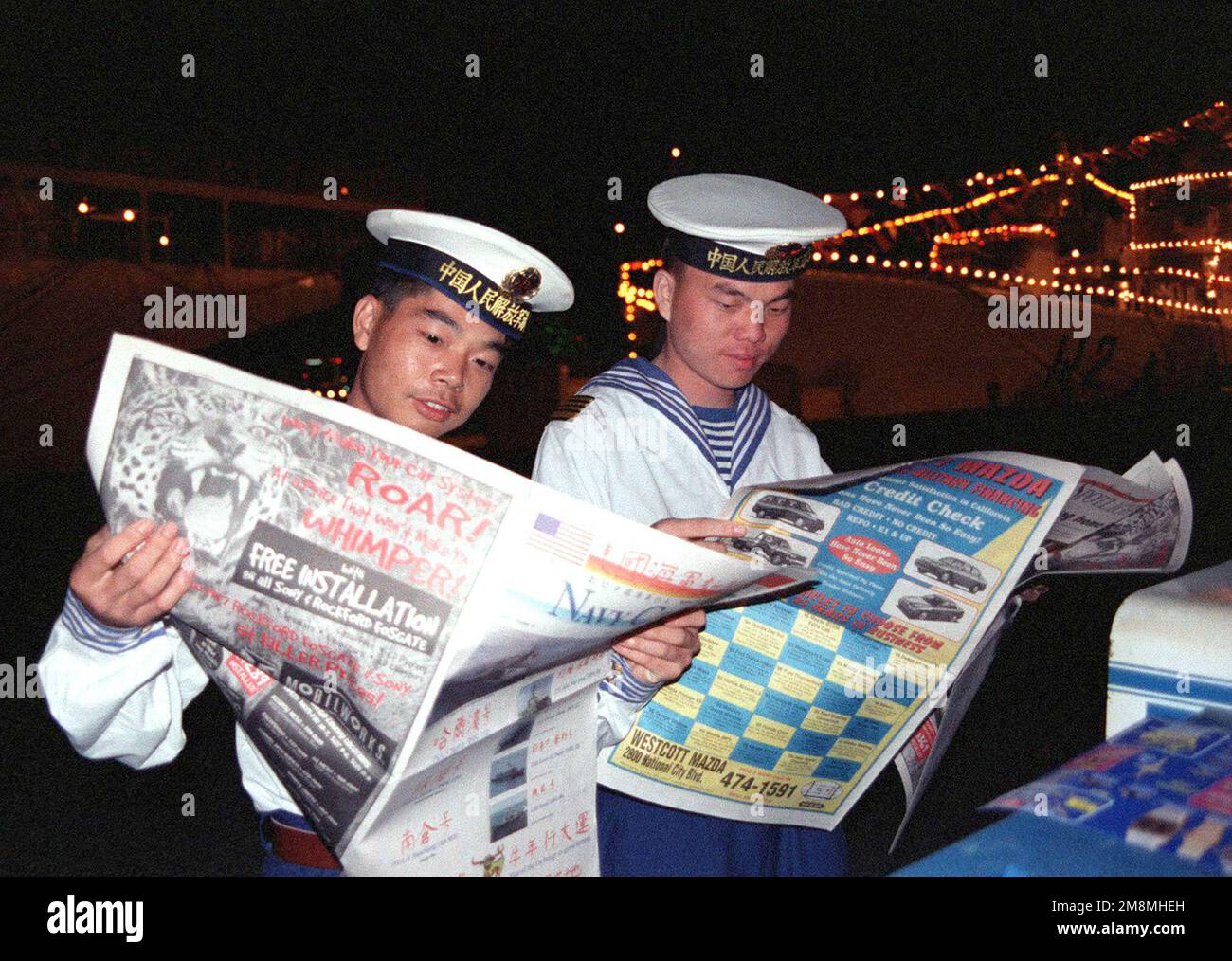 Shot of two Chinese sailors on their visit to San Diego, California ...