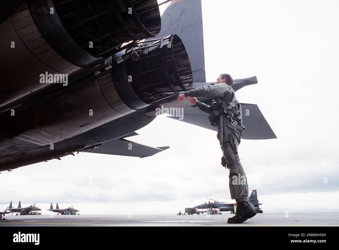 CPT Brian Udell, an F-15E pilot with the 366th Wing does a pre-flight ...