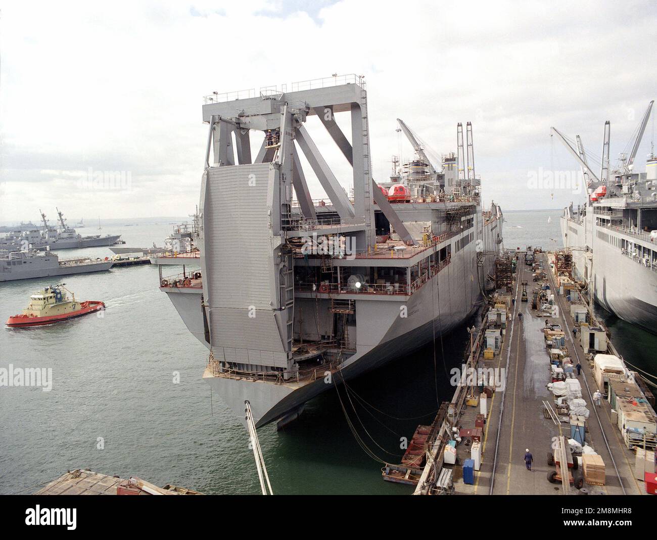 Starboard quarter view (off centerline) of the MSC (Military Sealift Command) strategic heavy ...